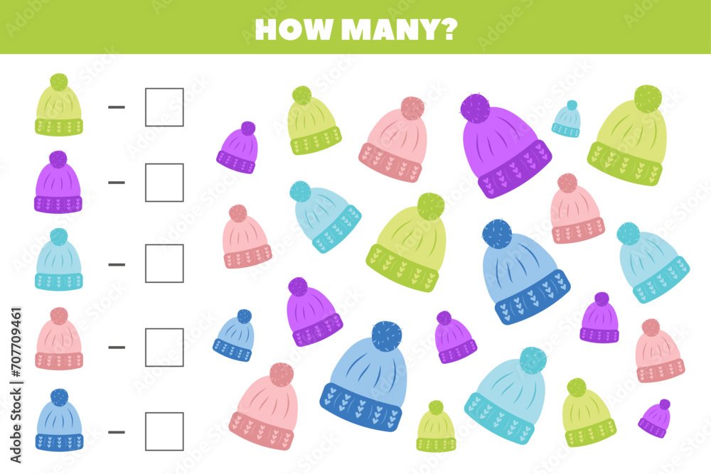 Math game for children. How many hats are there in the picture. Count ...