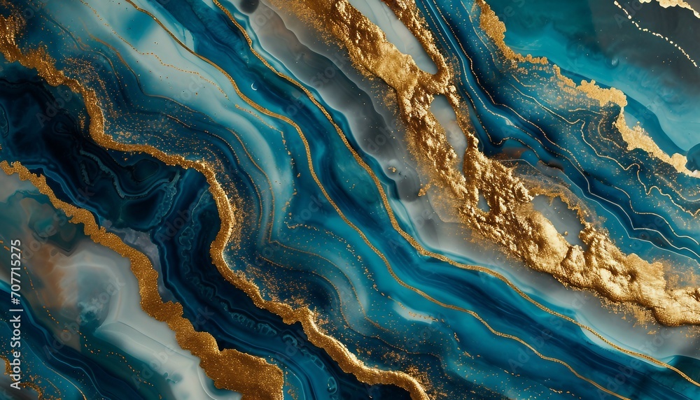 abstract background blue marble agate granite mosaic with golden veins ...