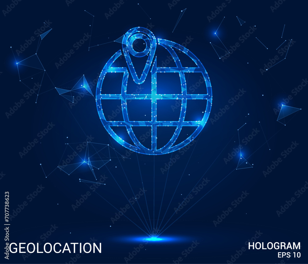 Geolocation hologram. The geolocation planet consists of polygons ...