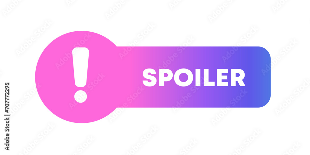 Spoiler sign. Flat, pink, spoiler warning sign, exclamation mark in a ...