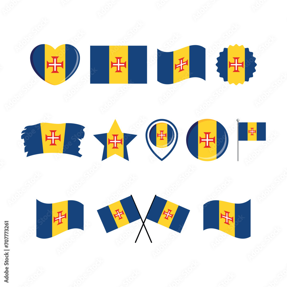 Madeira Island flag icon set vector isolated on a white background ...