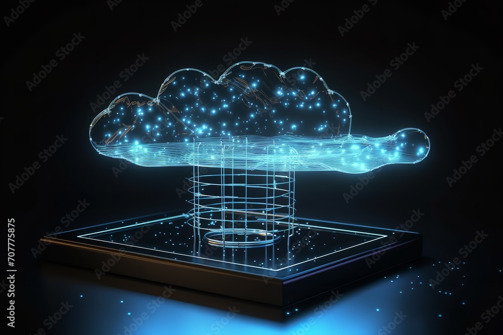 Cloud Computing Fusion: Technology Table with Iconic Connectivity, Cloud, Computing, Icon, Table ...