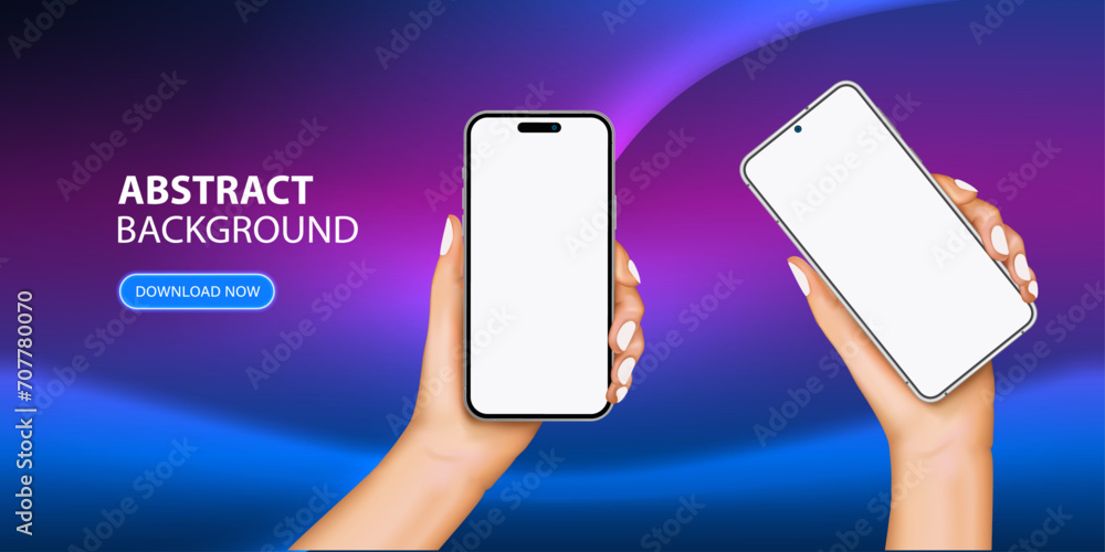 Vecteur Stock Woman and man hands hold smartphones with a blank screen ...