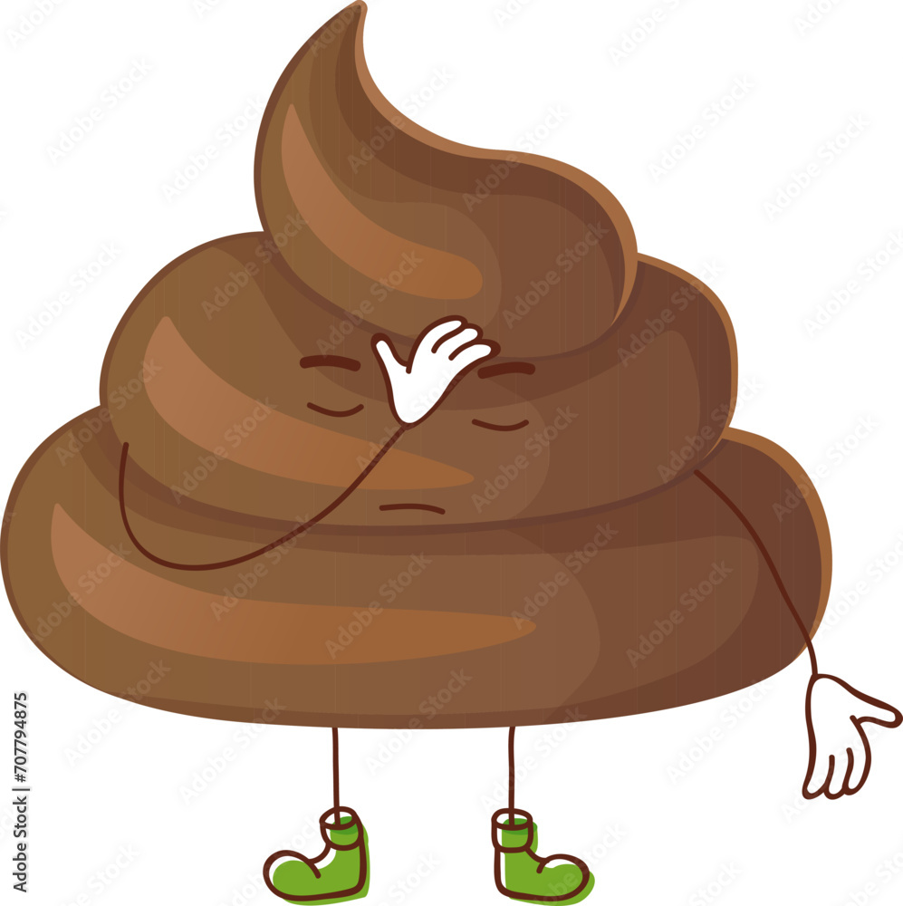Poop ironic character shy closing its eyes. Can be used for stickers ...