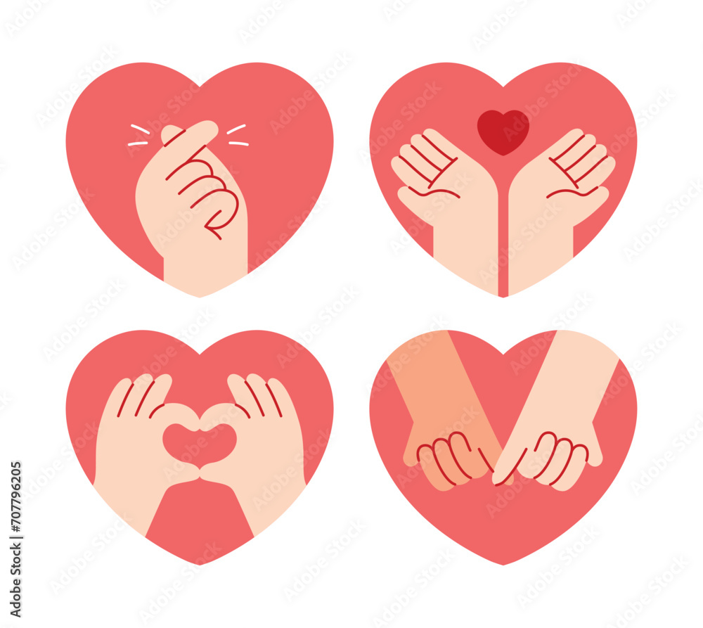 Heart hands collection with I love you heart sign. Set of Valentine day ...
