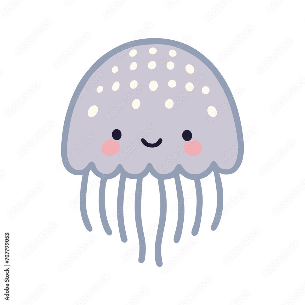 Vector cartoon illustration of a gray jellyfish with white speckles ...