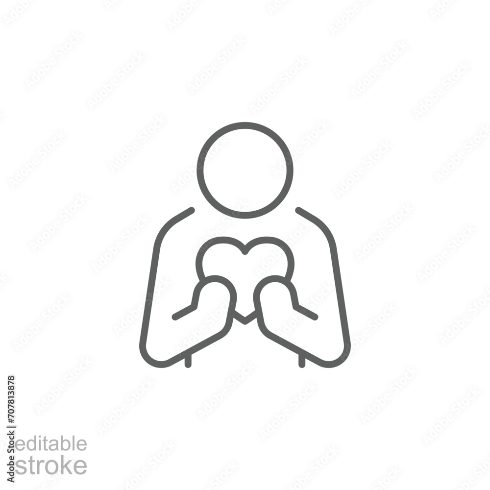 Your self care icon. Simple outline style. Love myself, hug, compassion ...