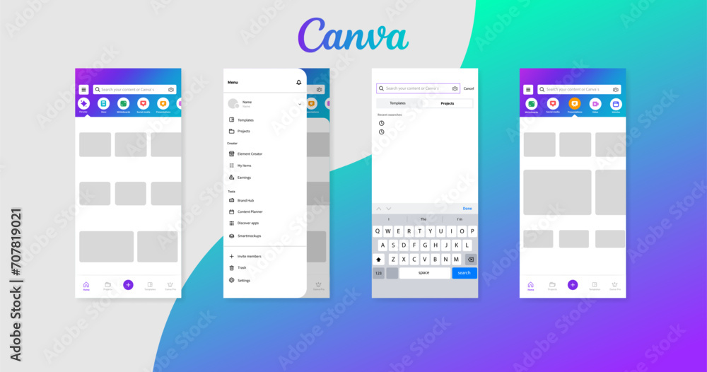 Vecteur Stock Canva interface template. Canva pages mockup. Editorial ...