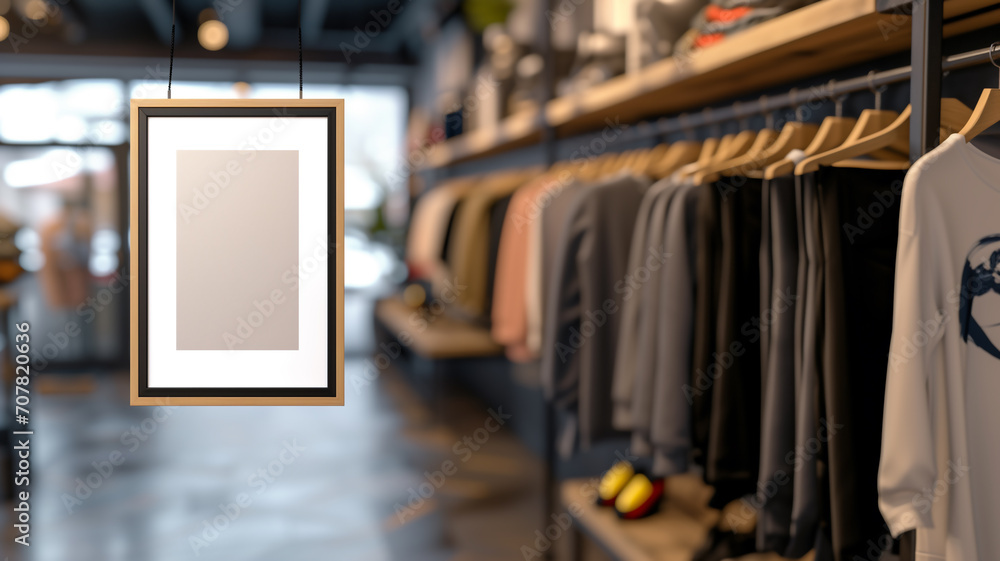 Empty advertise display frame in shopping mall, Blurred department ...