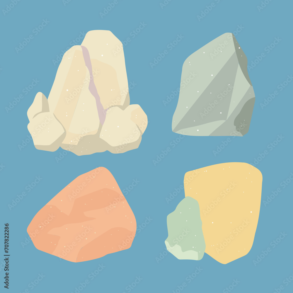 Collection of cartoon rocks and stones of different shapes and colors ...