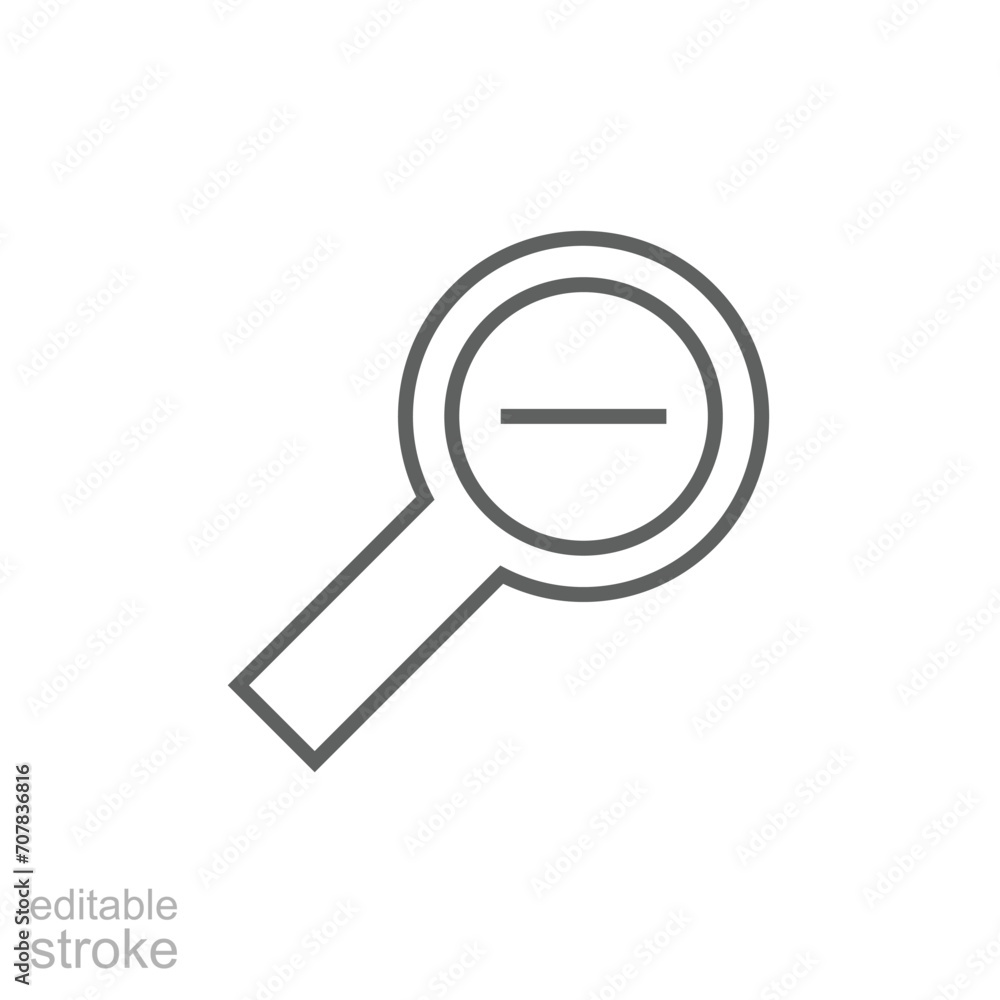 Zoom out icon. Simple outline style. Magnifying glass, find, minus, reduce, minimize, search ...