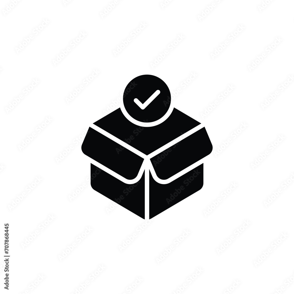 Box check icon. Simple solid style. Receive product, delivery package ...