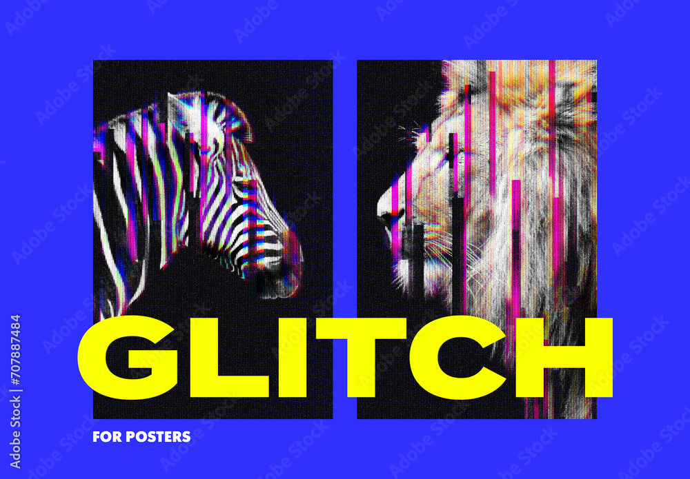 Glitch Distortion Poster Photo Effect Mockup Stock Template | Adobe Stock