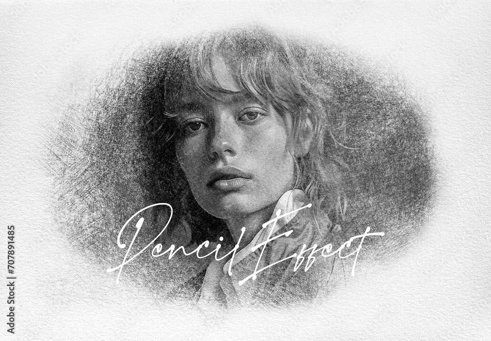 Pencil Drawing Photo Effect Mockup With Generative AI Stock Template ...