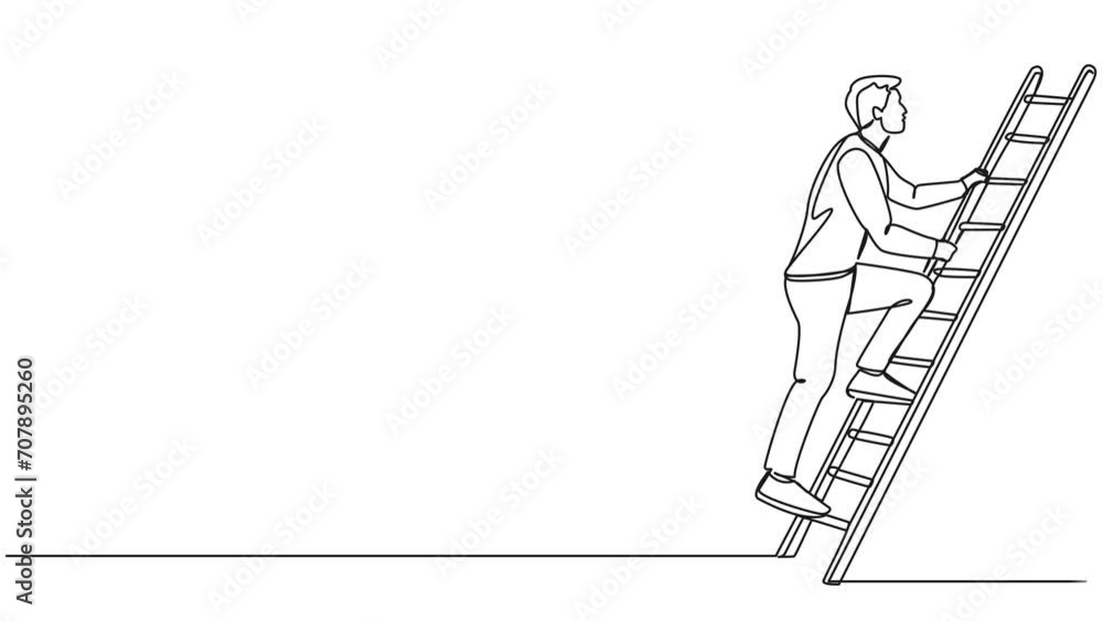 animated continuous single line drawing of man climbing up a ladder ...