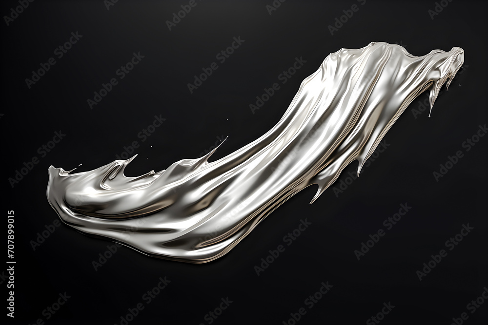 splashes of silver paint, soft lines on a black background, 3d ...
