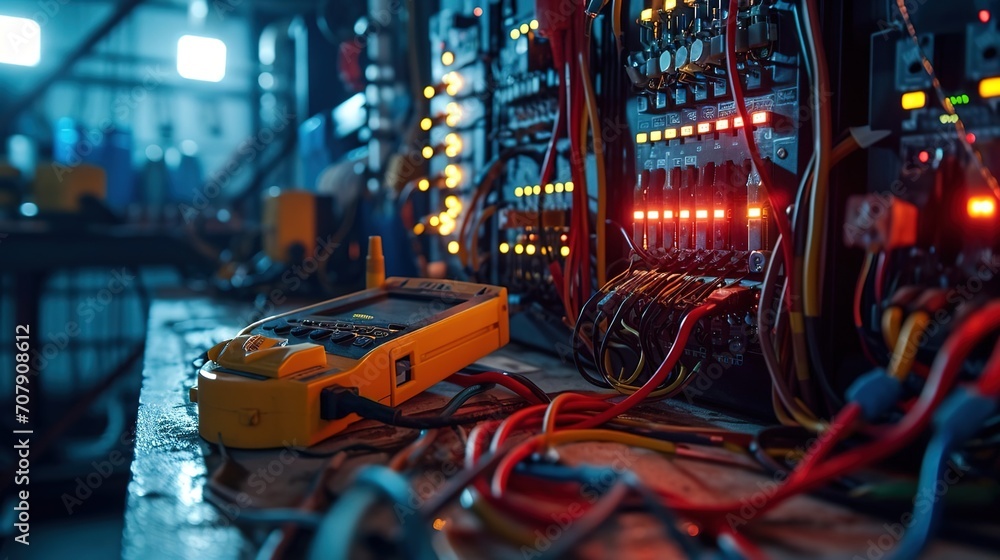 An electrical engineer checks electrical installations and wiring on ...