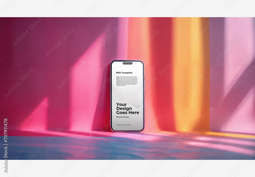 Colorful Rainbow Phone Mockup Template Screen on Pink, Blue, Yellow ...