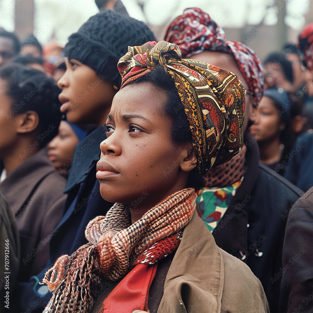 Fictional African American woman demonstrating concern for the rights ...