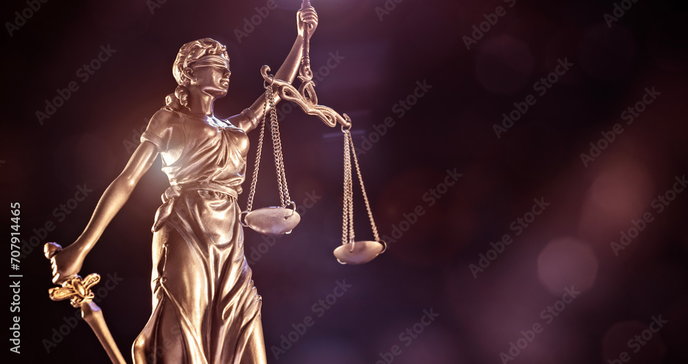 Law and legal background concept statue of Lady Justice with scales of ...