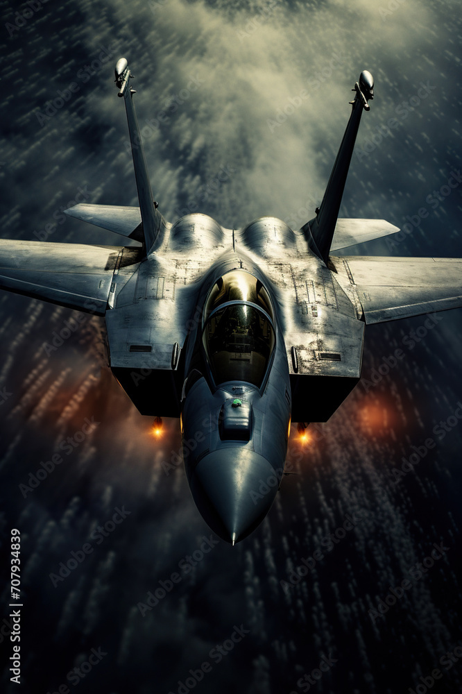modern fifth generation combat air fighter jet in sky, advanced stealth ...
