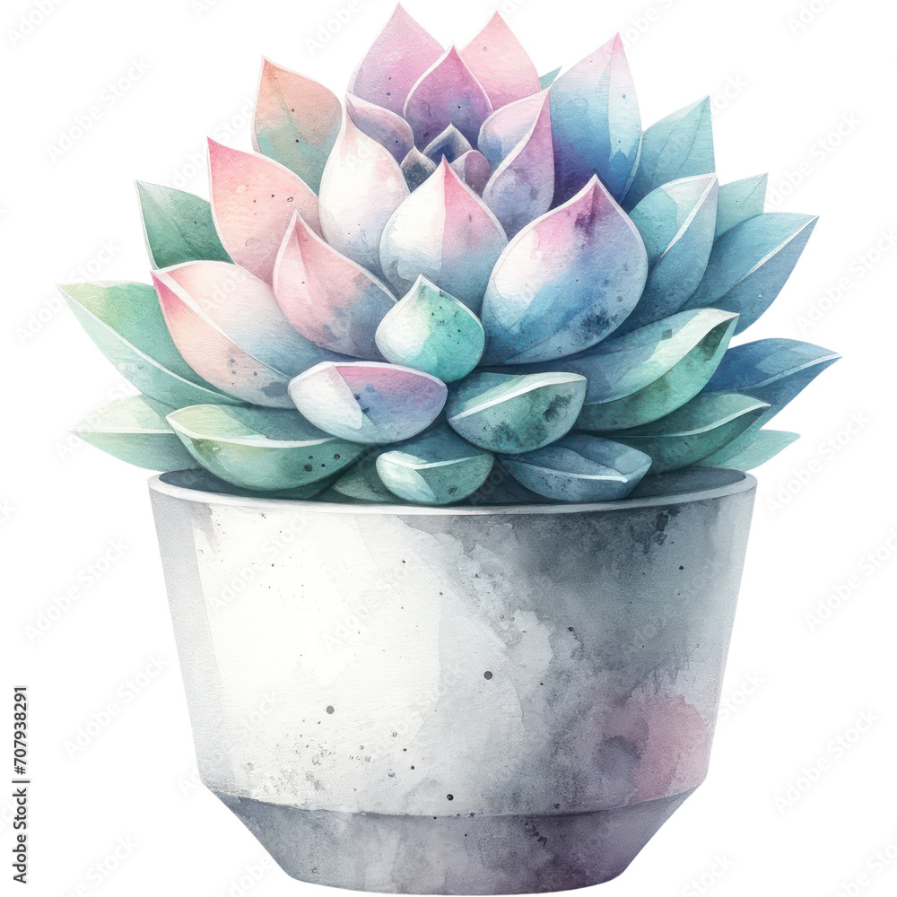 Succulent and Cactus, A watercolor painting of succulent plants in a ...