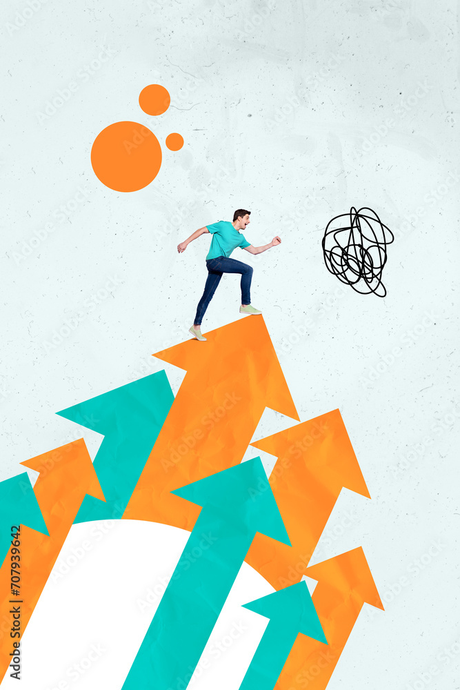 Artwork magazine collage picture of excited purposeful guy achieving ...