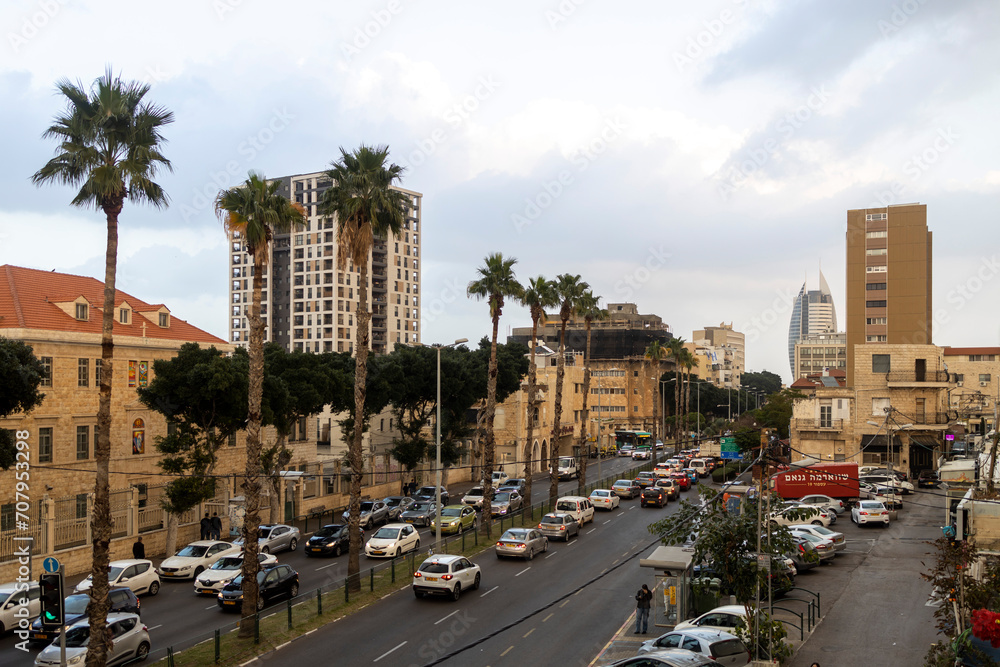 Haifa, Israel - January 10, 2024, Eclectic houses in the lower city, a ...
