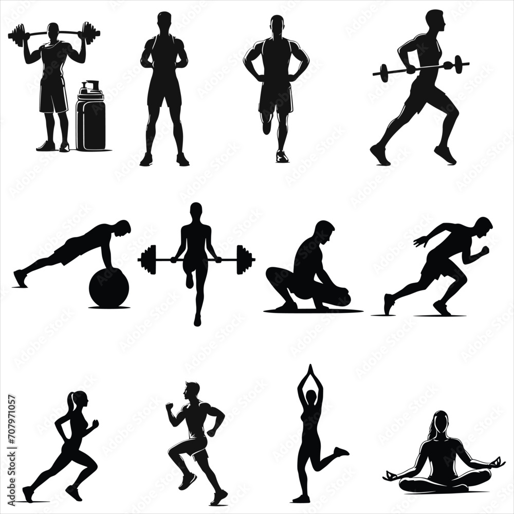 Collection of different exercise silhouettes ,calisthenics silhouettes ...