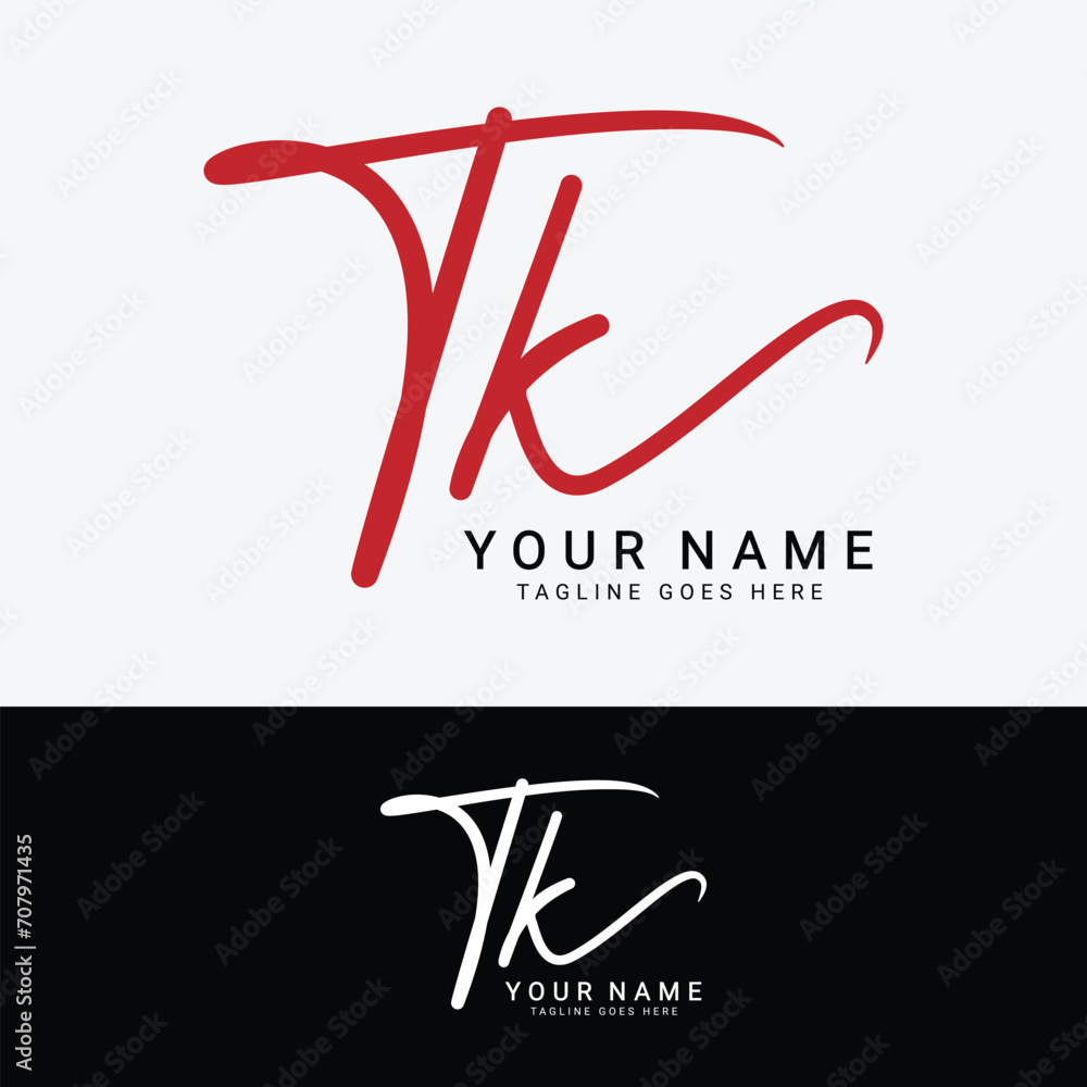 T, K, TK Initial handwriting or handwritten letter logo for identity ...