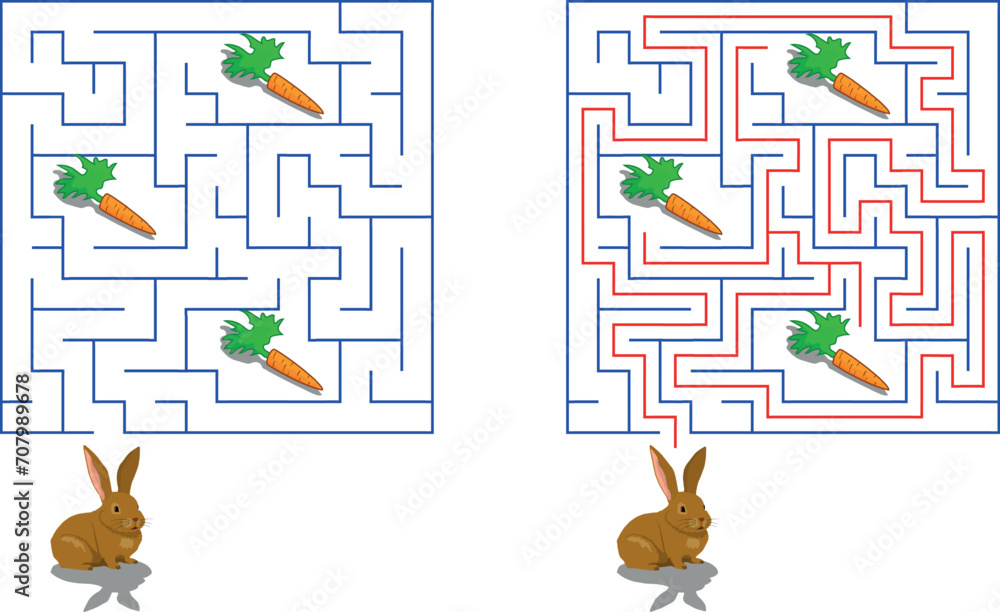 Bunny wants to eat. Please feed the hungry pet. Help rabbit pass ...