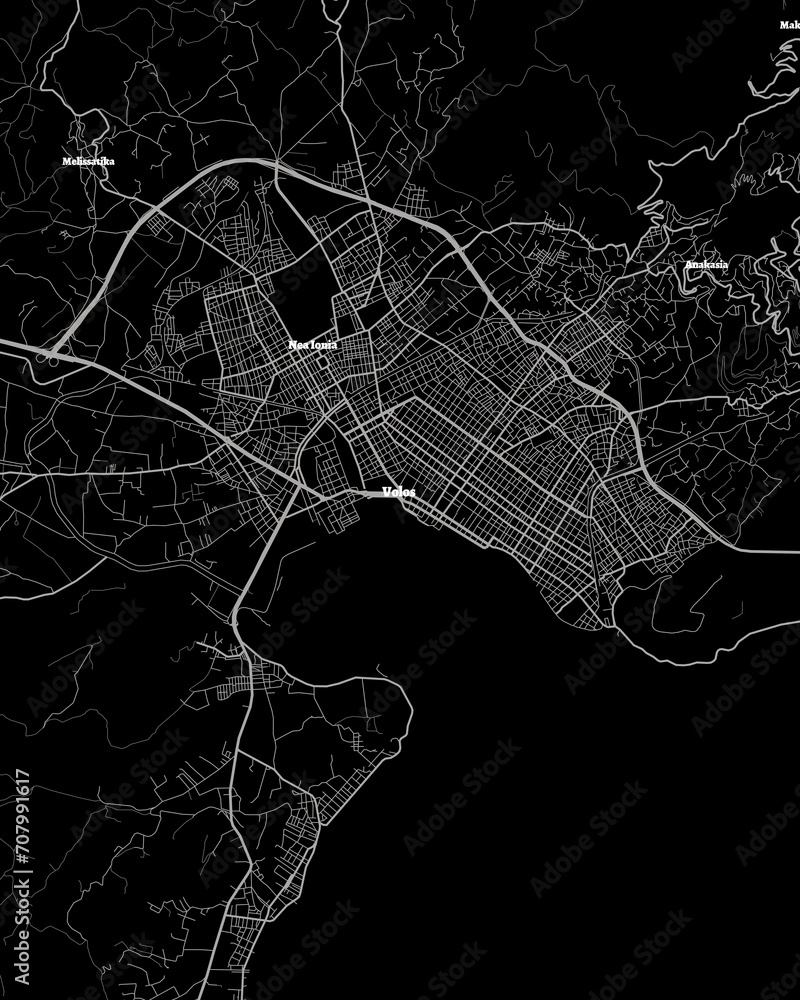 Volos Greece Map, Detailed Dark Map of Volos Greece Stock Illustration ...