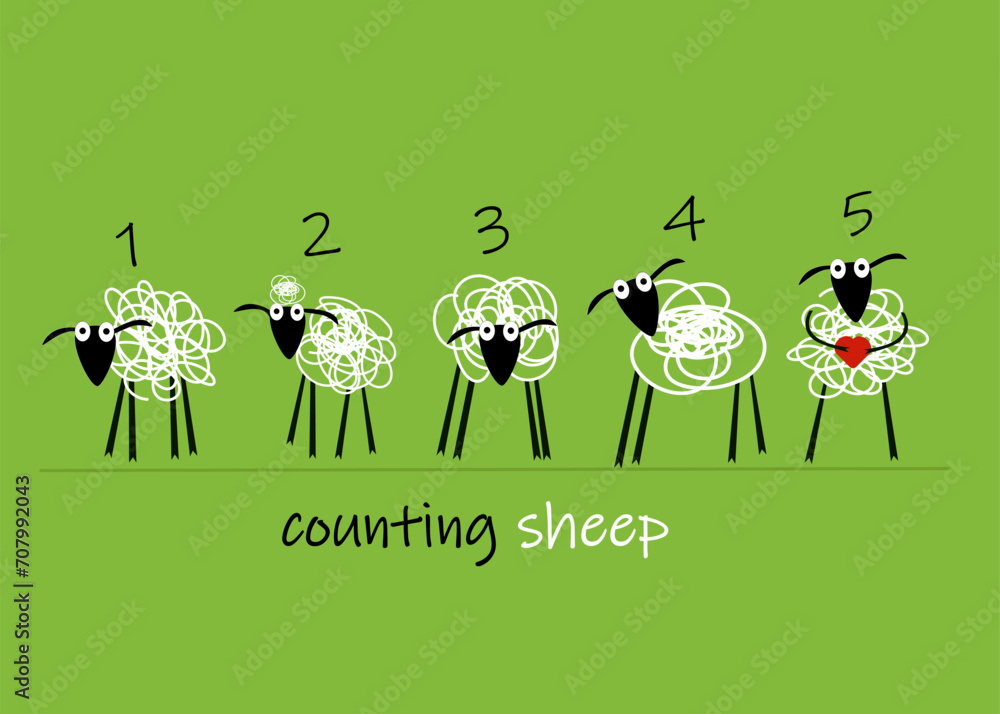 Cartoon sheep on green background. Insomnia, sleep disorder ...