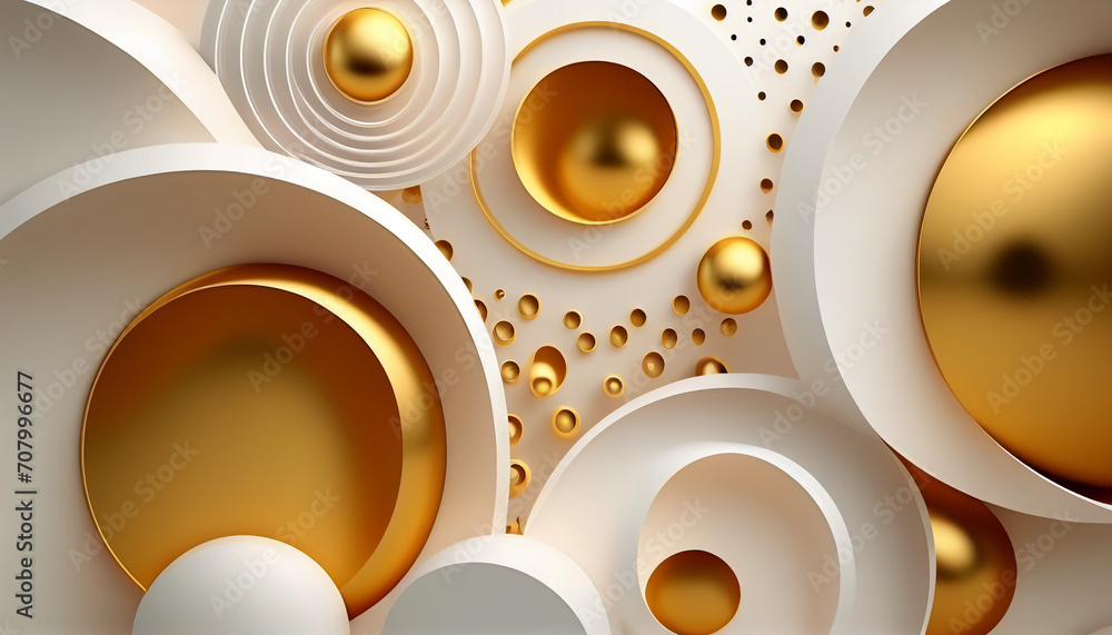 Abstract gold white background with circular elements Volumetric ...
