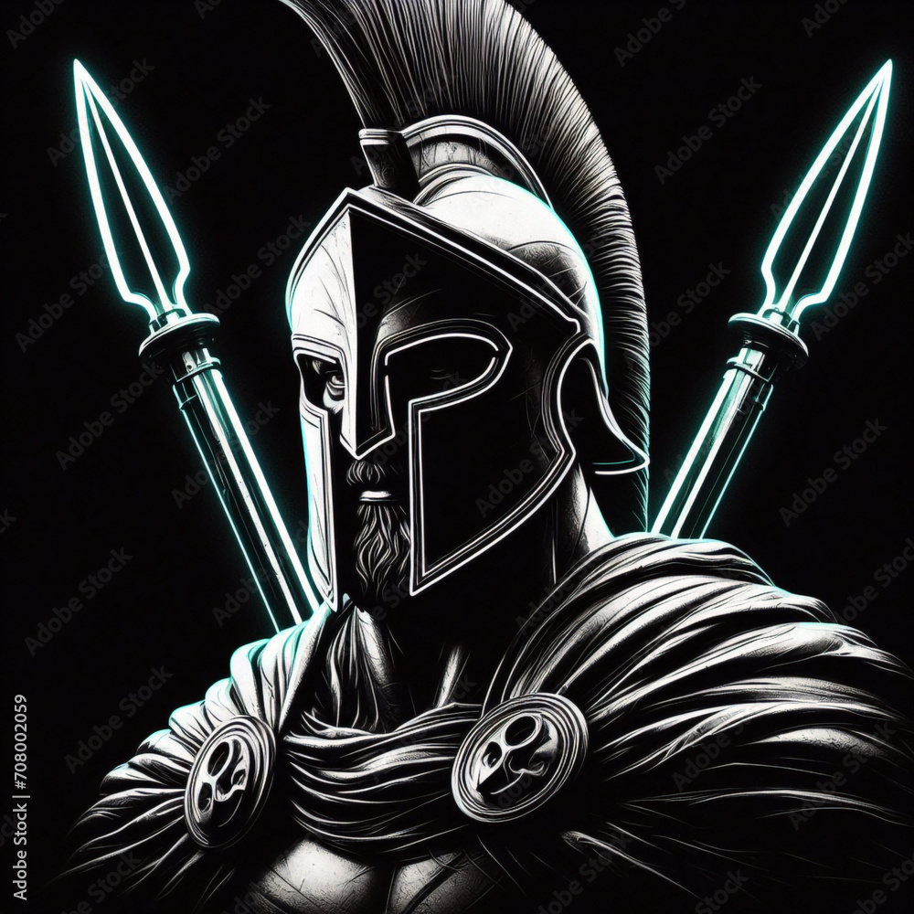 Spartan warrior in armor with shield, antique Greek military soldier ...