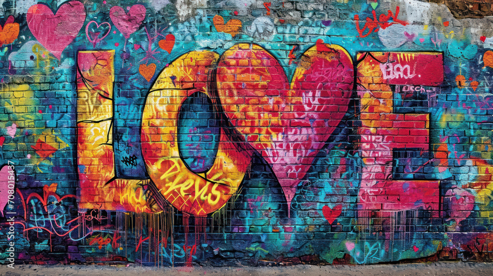 Colorful Street Art, Graffiti LOVE in a Dynamic Composition Stock Photo ...