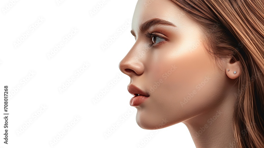 This is an image showing a woman's side profile with highlighted facial ...