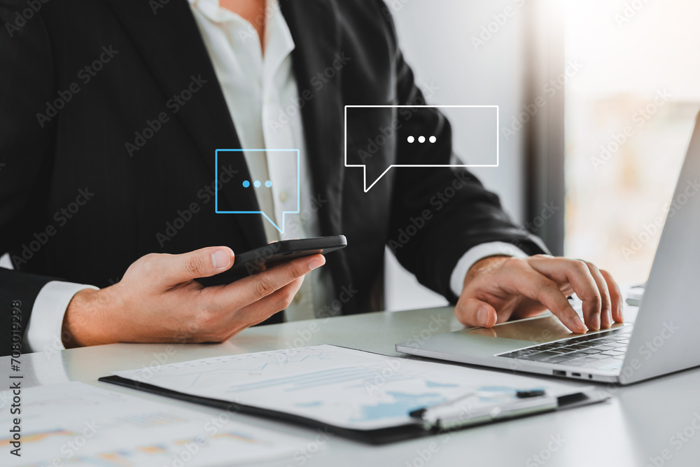 Chatbot chat AI concept, artificial intelligence Businessman using AI smart robot technology ...