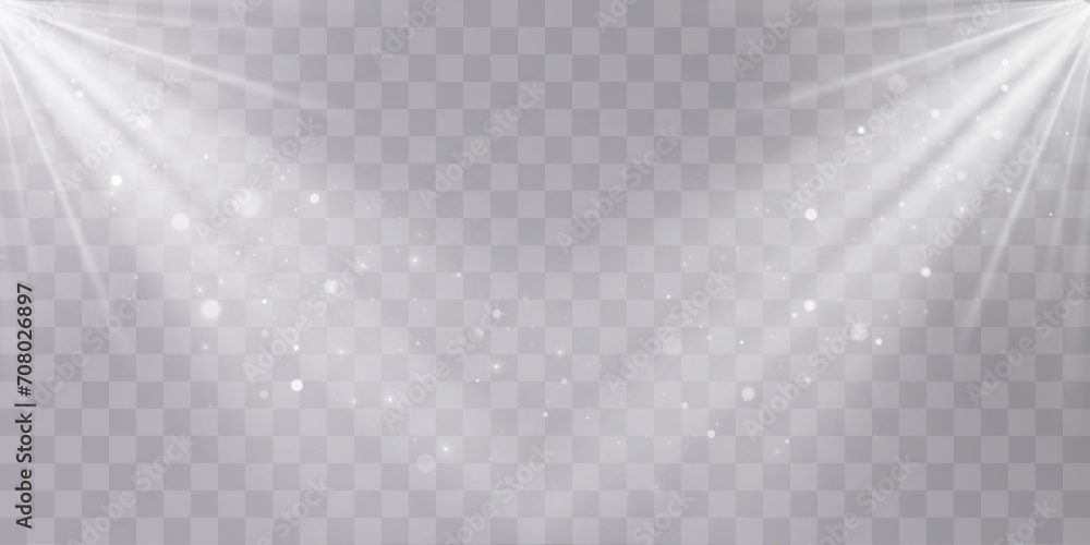 Bright white lighting with spotlights, projector light effects with ...