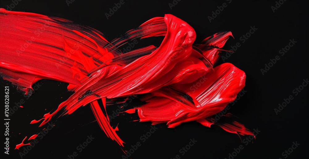 Red oil paint on a black background. Handmade oil paint brush strokes ...