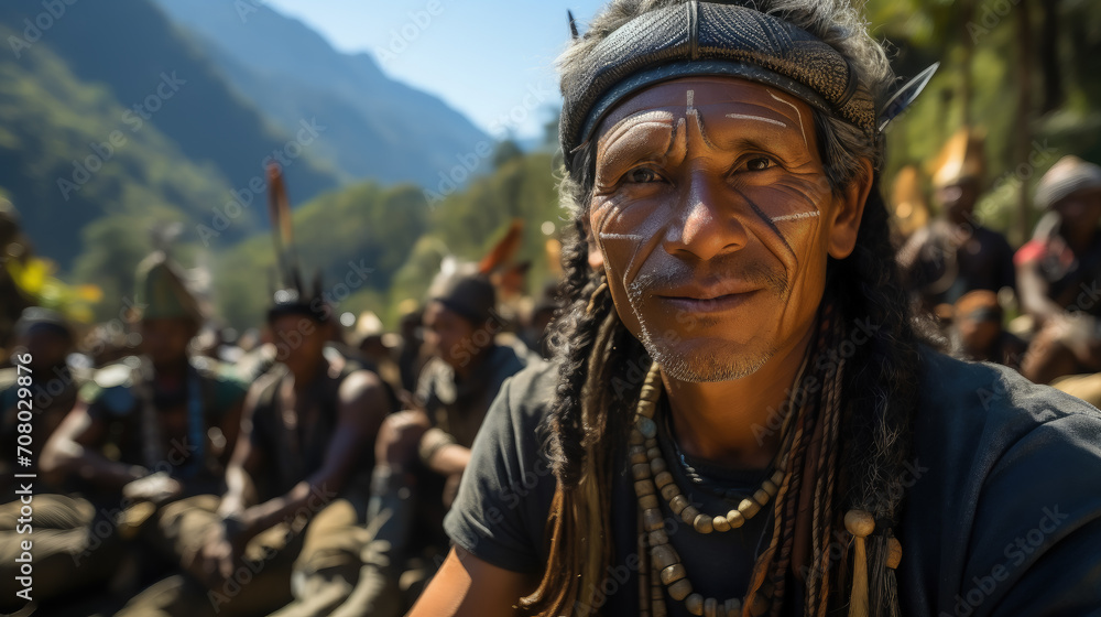 Peruvian in national clothes against the background of Machu Picchu in ...