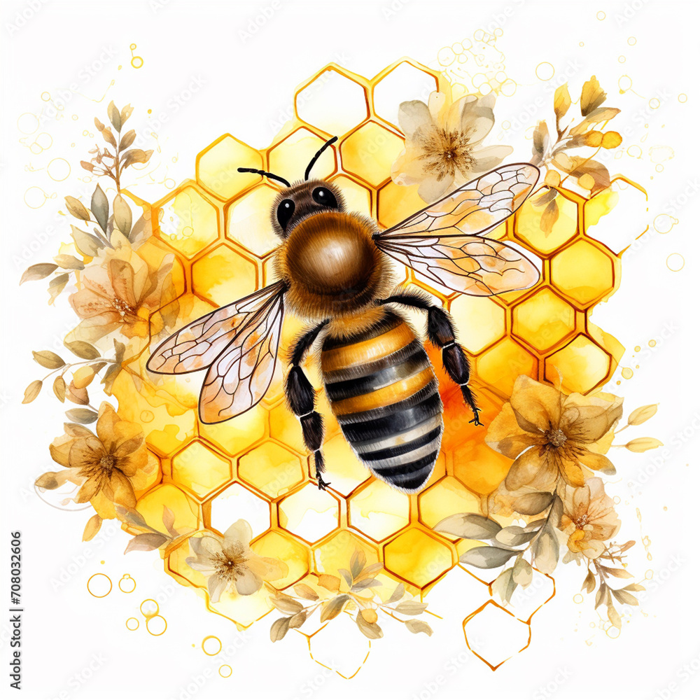 Watercolor honey bee clipart illustration Stock Illustration | Adobe Stock