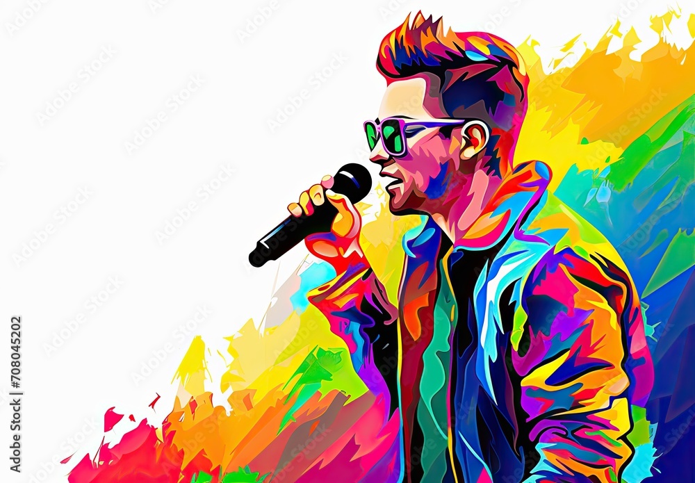 Singing male soloist with a microphone. Portrait of the vocalist ...