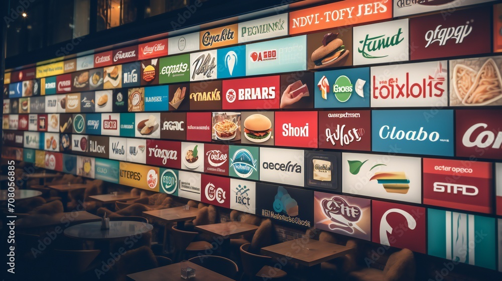 Expansive view of a diverse selection of restaurant logos on a food ...