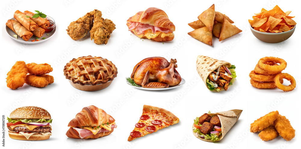 All Fast Food collection set, isolated on white background. Fried ...