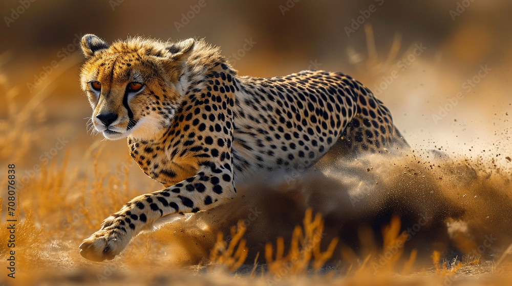 The elusive Saharan Cheetah in full sprint across the desert plains ...