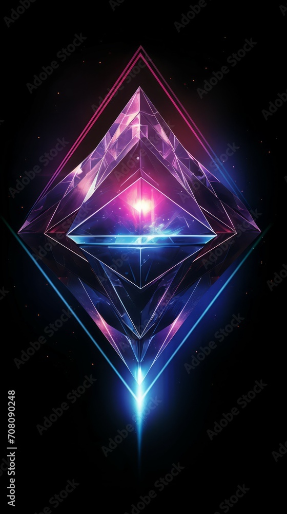 minimalist neon diamond shape with a gradient of blue and purple hues ...