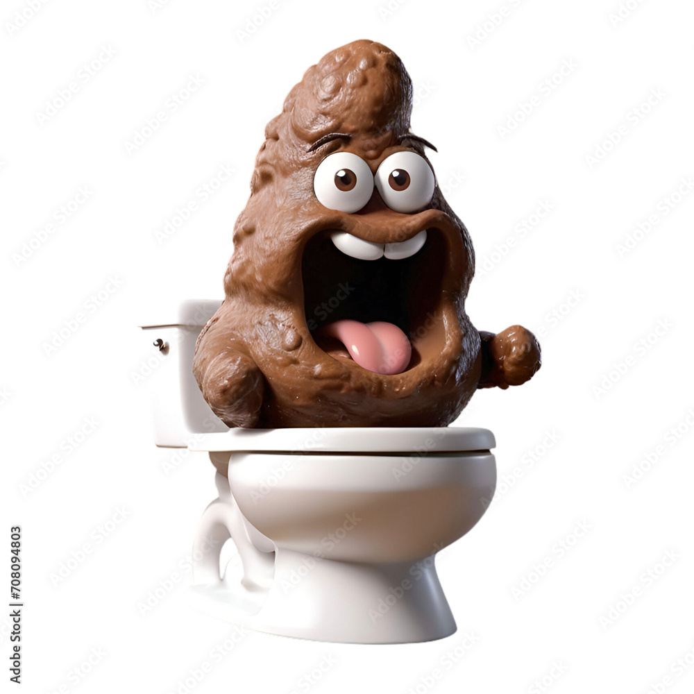 3d render poop cartoon character sitting toilet seat on isolated ...