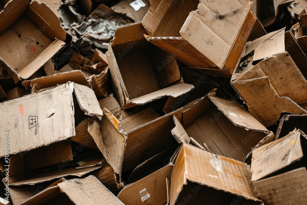 A pile of empty carton boxes. Mess, carton waste pollution, excessive ...