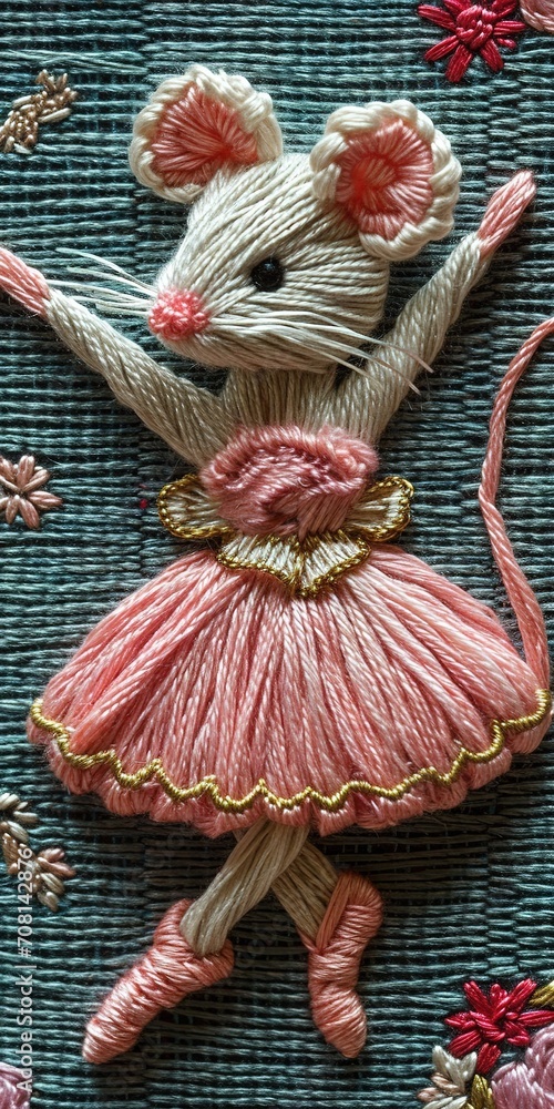 Minimalist flat design made of silk thread. Machine embroidery. Cute ...